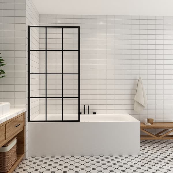 white framed bath screen