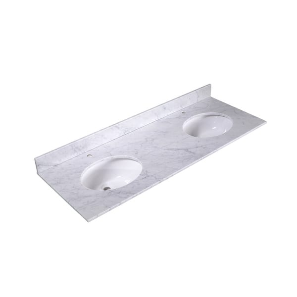 60" Natural Stone Carrara Marble Lavatory Double Sink Countertop - Bed ...