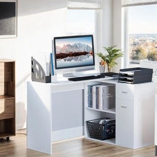 L Shaped 180°Rotating Corner Desk with Shelves and Cabinet - Bed Bath ...