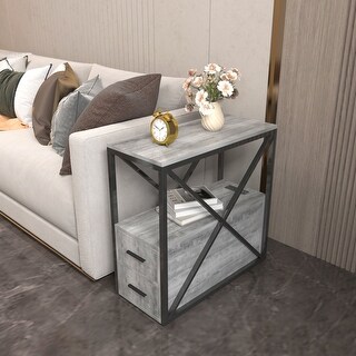 Side Table Wood Transitional Finish With 2 Drawers - 9*23*24 inches ...
