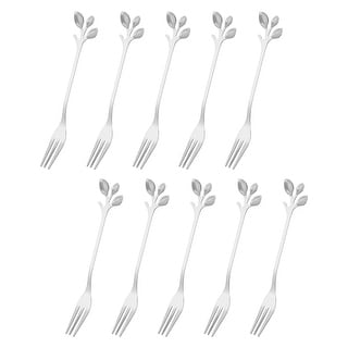10Pcs 4.8" Stainless Steel Leaf Appetizer Fork Tableware Dessert Fork ...