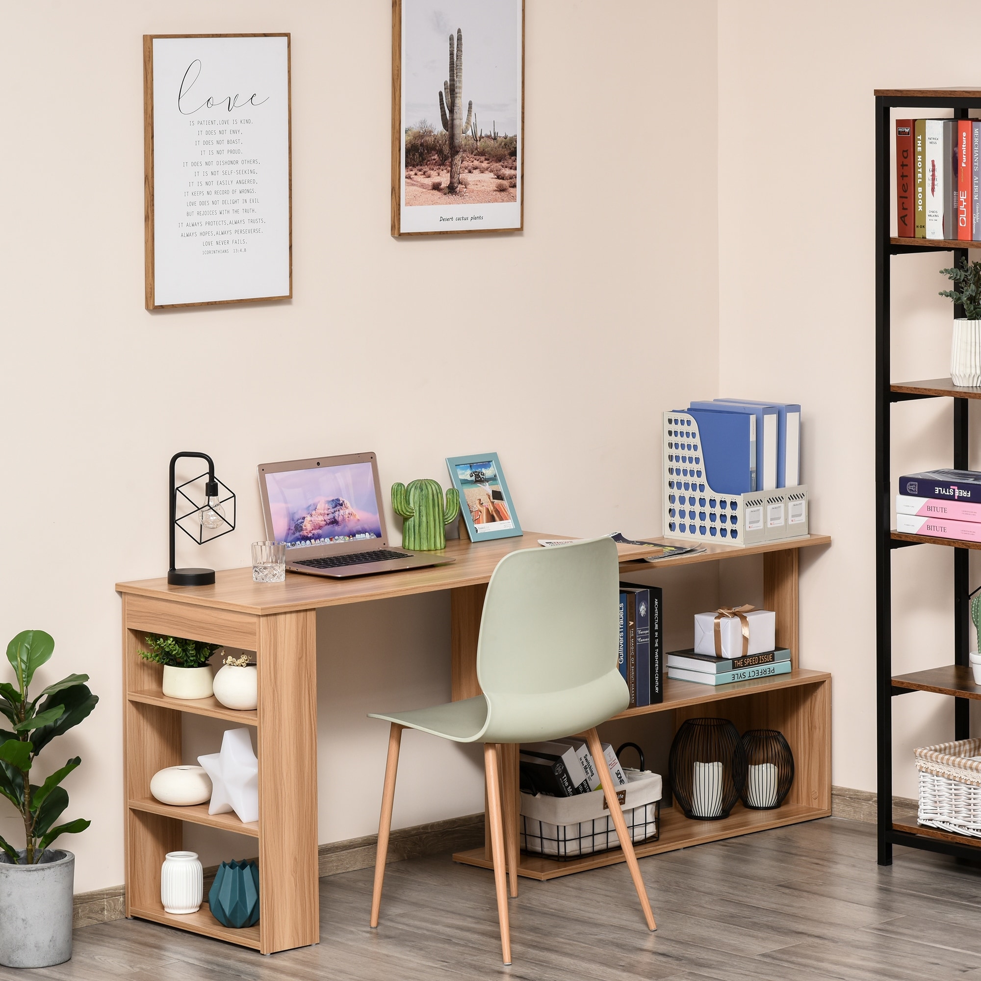HomCom Modern L Shaped Rotating Computer Desk with Bookshelves On Sale Bed Bath Beyond 28265888
