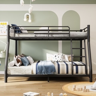 Twin Over Full Bunk Bed, Metal Bunk Bed Frame with Ladder, Safety Rail ...