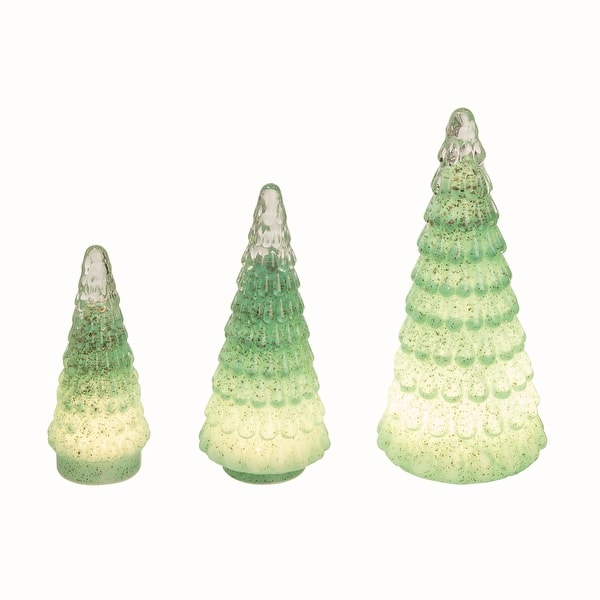Transpac Glass Green Christmas Light Up Trees Set of 3 - Bed Bath ...