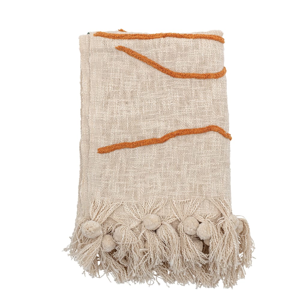 Cream Color Cotton Embroidered Throw Blanket with Tassels - Overstock ...