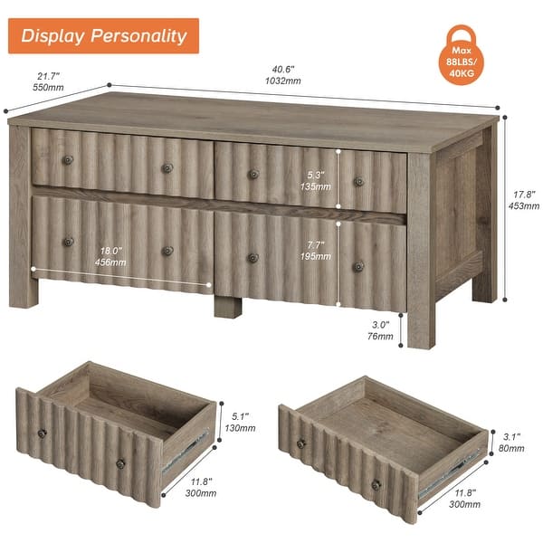 WAMPAT Modern White 40-inch Coffee Table with Drawers for Living Room ...