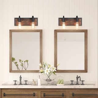 Farmhouse 2-Light Wood Wall Sconces Bathroom Vanity Lights - W14"x H 6 ...
