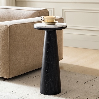 HULALA HOME Quillon Modern Round End Table with Genuine Marble Top and ...