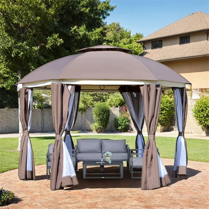 Outsunny Outdoor Gazebo,Patio Dome Gazebo Canopy Shelter w/Double Roof ...