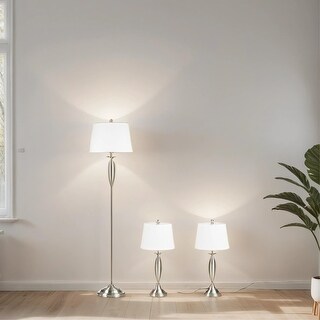 Desk Lamp & Floor Lamps Set of 3, 3 Piece Lamp Set, Linen Lampshade ...