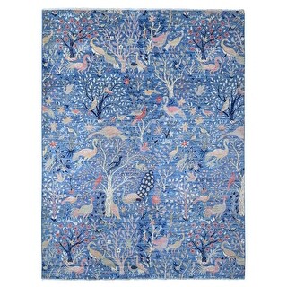 Shahbanu Rugs Marlin Blue Pure Wool Afghan Peshawar Tree of Life Birds ...