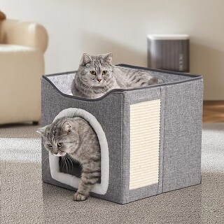 Large Cat Cave for Pet Cat House with Fluffy Ball Hanging and Scratch ...