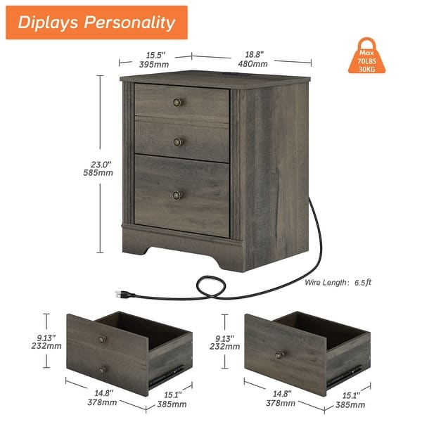 End Table with Charging Station, Side Table with Storage, Power Outlets ...