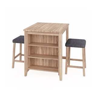 Dawny 3pc Counter Height Table Set with Stools, Shelves, Brown Oak Wood ...