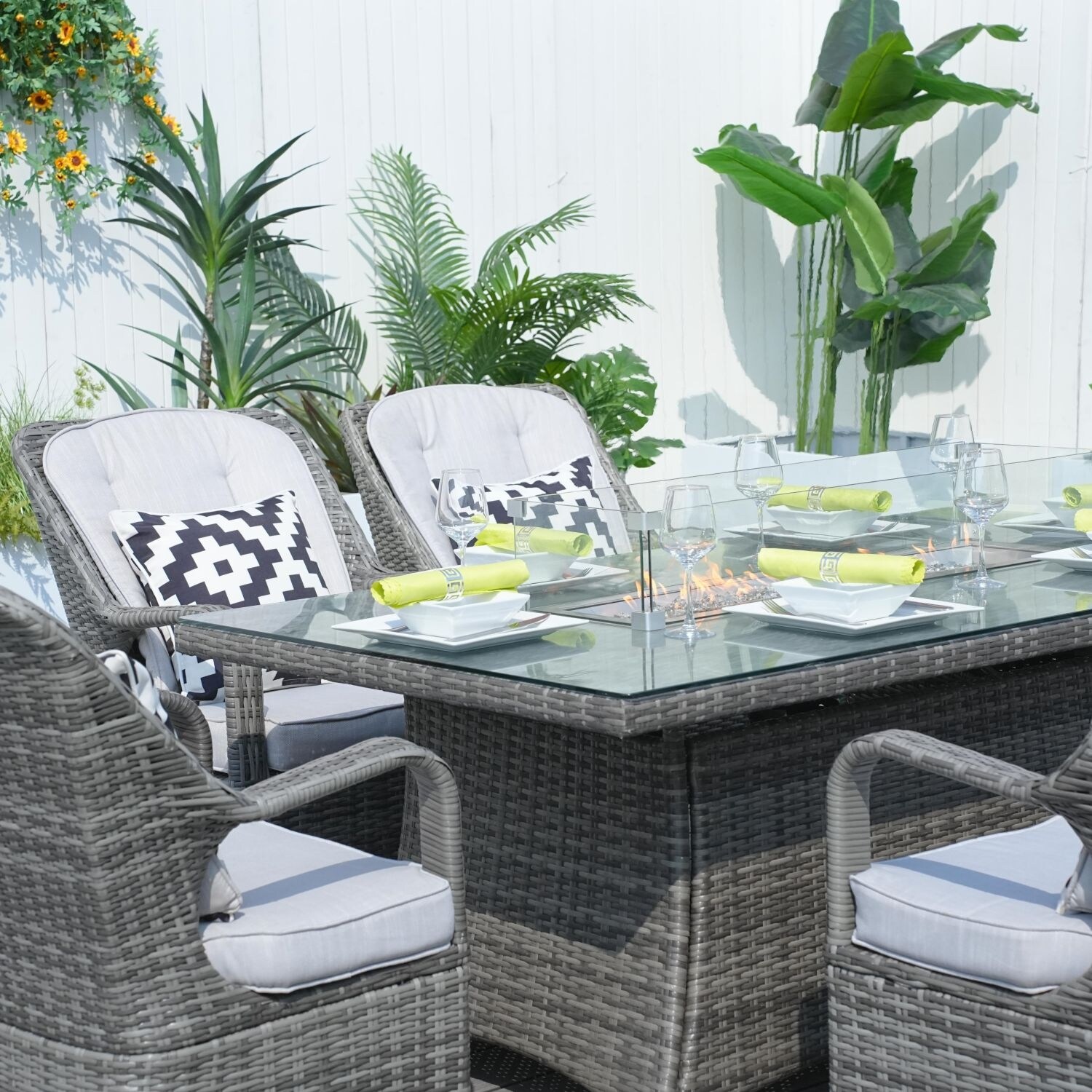 Outdoor Wicker Patio Rectangle Gas Fire Pit Table Set with 6 Chairs by Moda Furnishings Including Rain Cover On Sale Bed Bath Beyond 27218902