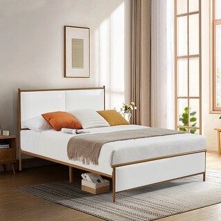 White Metal Platform Bed Frame Steamed Bread Shaped Backrest Frame ...