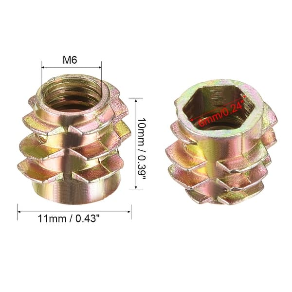 Threaded Insert Nuts Zinc Alloy Hex-Flush M6 Internal Threads 10mm ...