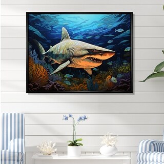 Designart "Bull Shark Depths Photography I" Shark Framed Canvas Prints ...