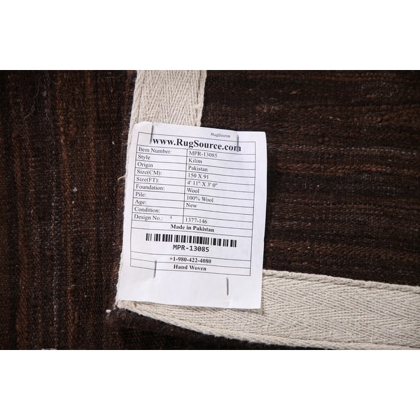 Brown Kilim Oriental Foyer Rug Hand-Woven Stripe Wool Carpet - 3'0" x 4 ...