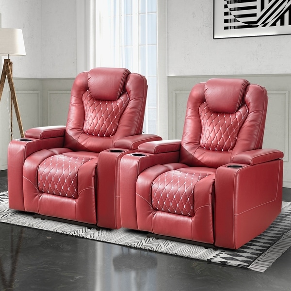 Overstuffed Electric Home Theater Seating PU Leather Reclining Furniture with Hidden Arm Storage On Sale Bed Bath Beyond 37905467