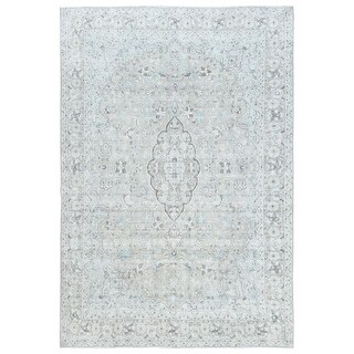 Shahbanu Rugs Beige Vintage Persian Kerman Hand Knotted Worn Wool ...