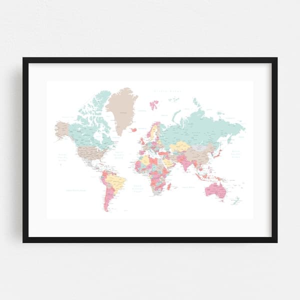 Pastel World Map with Cities Maps Pastels Art Print/Poster - Bed Bath ...