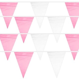 Pink & White 100 Foot Pennant Stringer with 48 Flags - 13.5"L x 2.5"W x ...