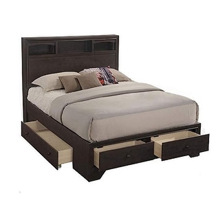 Queen Size Bed with 4 Storage Drawers, Bookcase Headboard, Walnut Brown ...