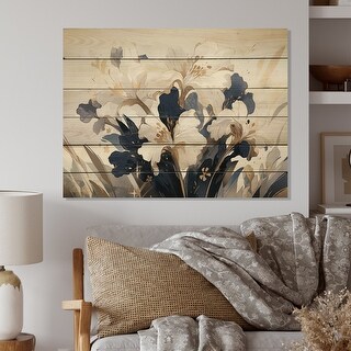 Designart "Gold White Iris Impressions Flower" Floral Print on Natural ...