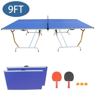 9FT Foldable Tennis Table Ping Pong Table Set with Net & Paddles - Bed ...
