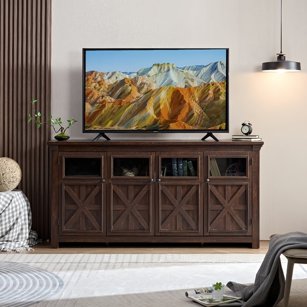 Farmhouse 4 Door Buffet Sideboard Cabinet Bar Cabinet TV Stand with Barn Design Buffet Table for Coffee Bar Espresso