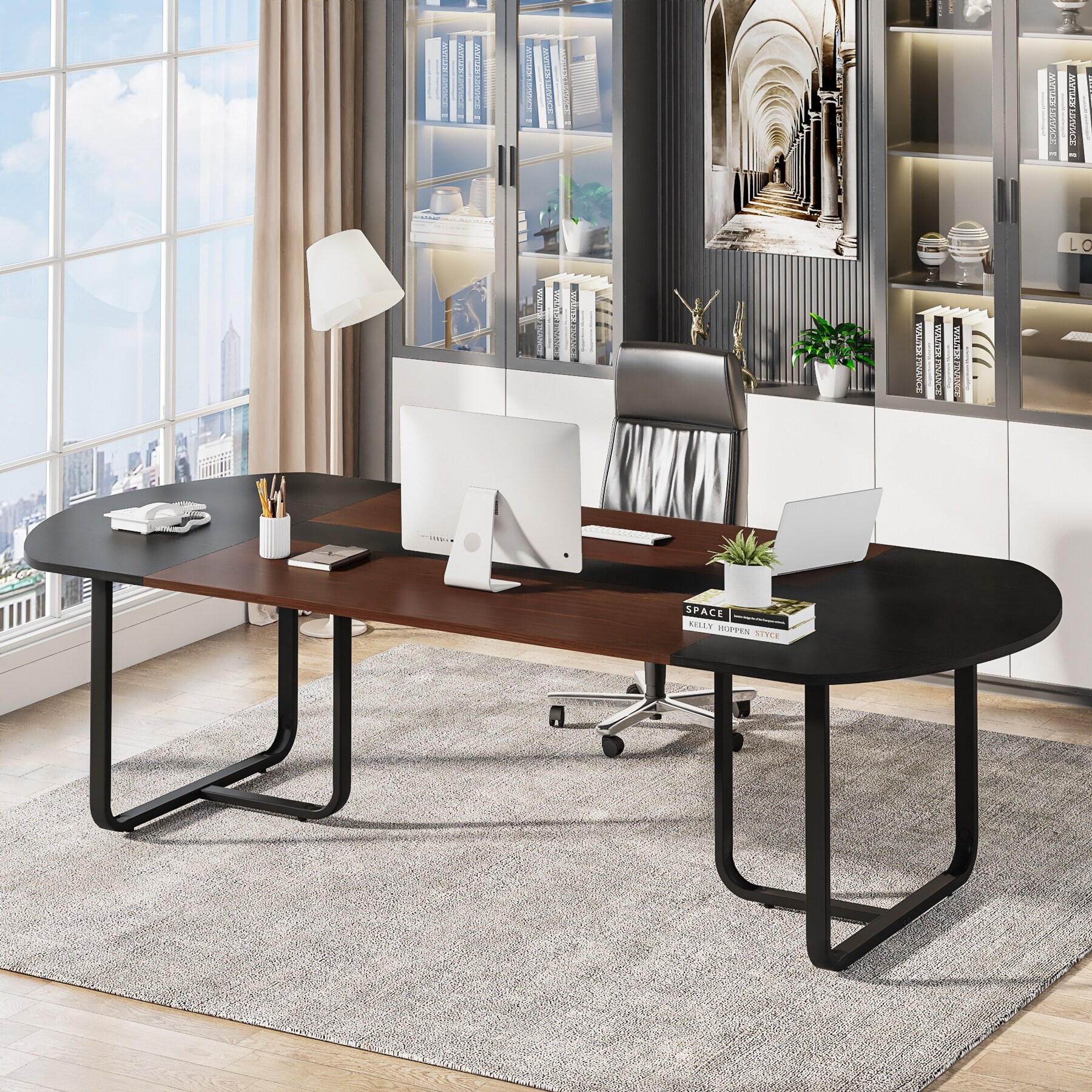 Black curved desk store