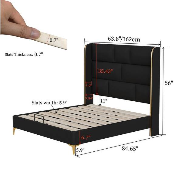 Queen Size Square Tufted Upholstered Platform Bed with 56" Tall ...