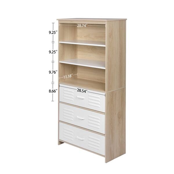6-Layer Moline Standard Bookcase Storage Cabinet with 3 Metal Drawers ...