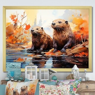 Designart "Portrait Of Beavers Habitat" Animals Beaver Framed Canvas ...