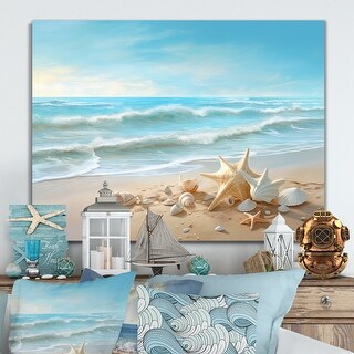 Designart "Seashells By The Seashore" Modern Landscape Beach Metal Wall ...