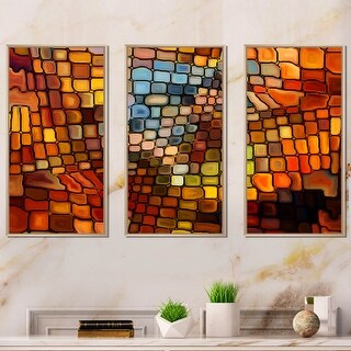 Designart "Dreaming of Stained Glass" Abstract Framed Wall Art Set of 3 ...