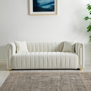 79.92" Modern Vertical Channel Tufted Velvet Sofa with Deep Seats and ...