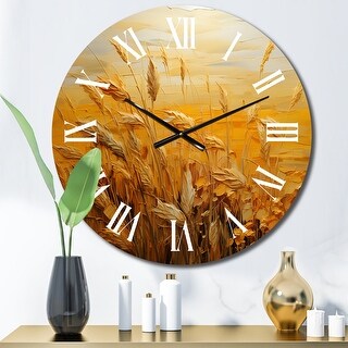 Designart "Golden Harvest I" Abstract Landscape Oversized Wall Clock ...