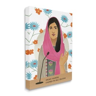 Stupell Malala Speech Over Blue Orange Florals Female Icon Canvas Wall ...