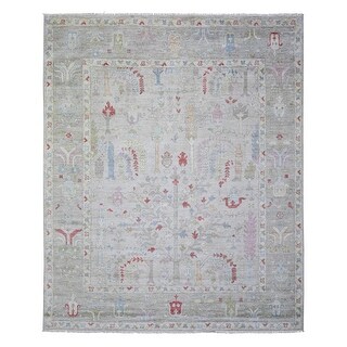 Shahbanu Rugs Goose Gray Afghan Oushak with Cypress and Willow Tree ...