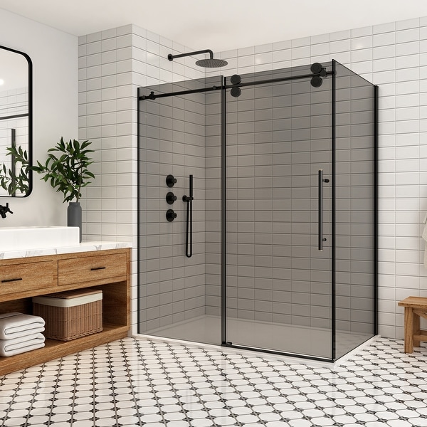 Elegant Corner Entry Enclosure in Sliding Shower Doors Enclosure 34 in. W x 34 in. L x 72 in. H ...