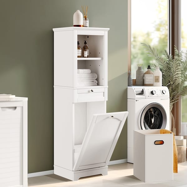 Moasis 53" Tall Tilt Out Laundry Hamper Bathroom Storage Cabinet - Bed ...