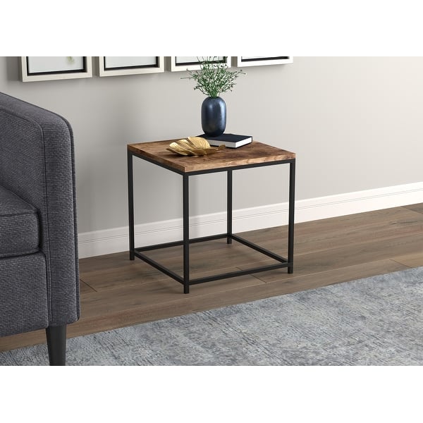 Accent Table 16L Square Brown Reclaimed Wood Black Metal - 16" x 16" x ...