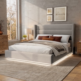 LED Light Bed Frame with Upholstered Headboard and Sturdy Structure ...