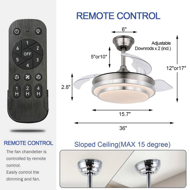 Round 36-inch LED Retractable Ceiling Fan with Remote 3 Color Tones ...