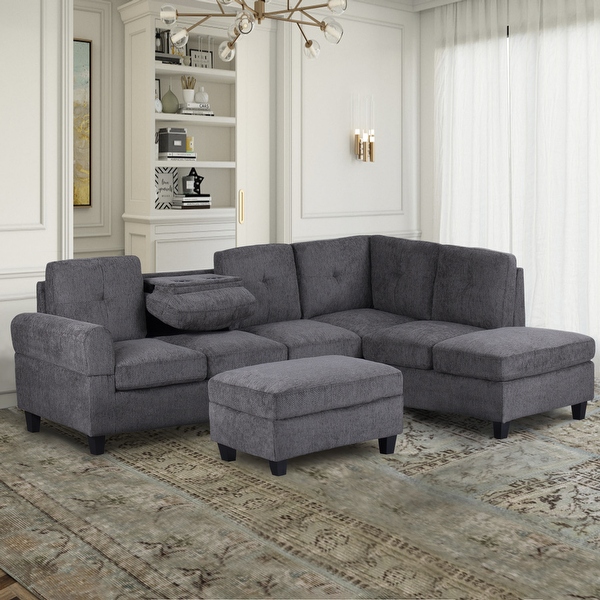 97 Modern And Contemporary Fabric 3 Piece Sectional Sofa With Storage Ottoman