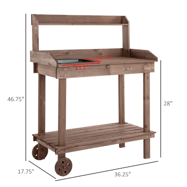 Outsunny 36.25 x 17.75 x 46.75 Wooden Potting Bench Work Table with 2 Removable Wheels Large Storage Spaces On Sale Bed Bath Beyond 32808008