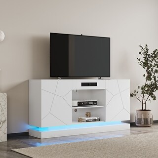 TV Stand with Bluetooth Speaker, Modern LED TV Cabinet with Storage ...