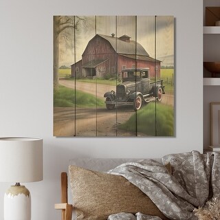 Designart '30S Ford Car In Barn III' Barn Farm Ranch Wood Wall Art ...